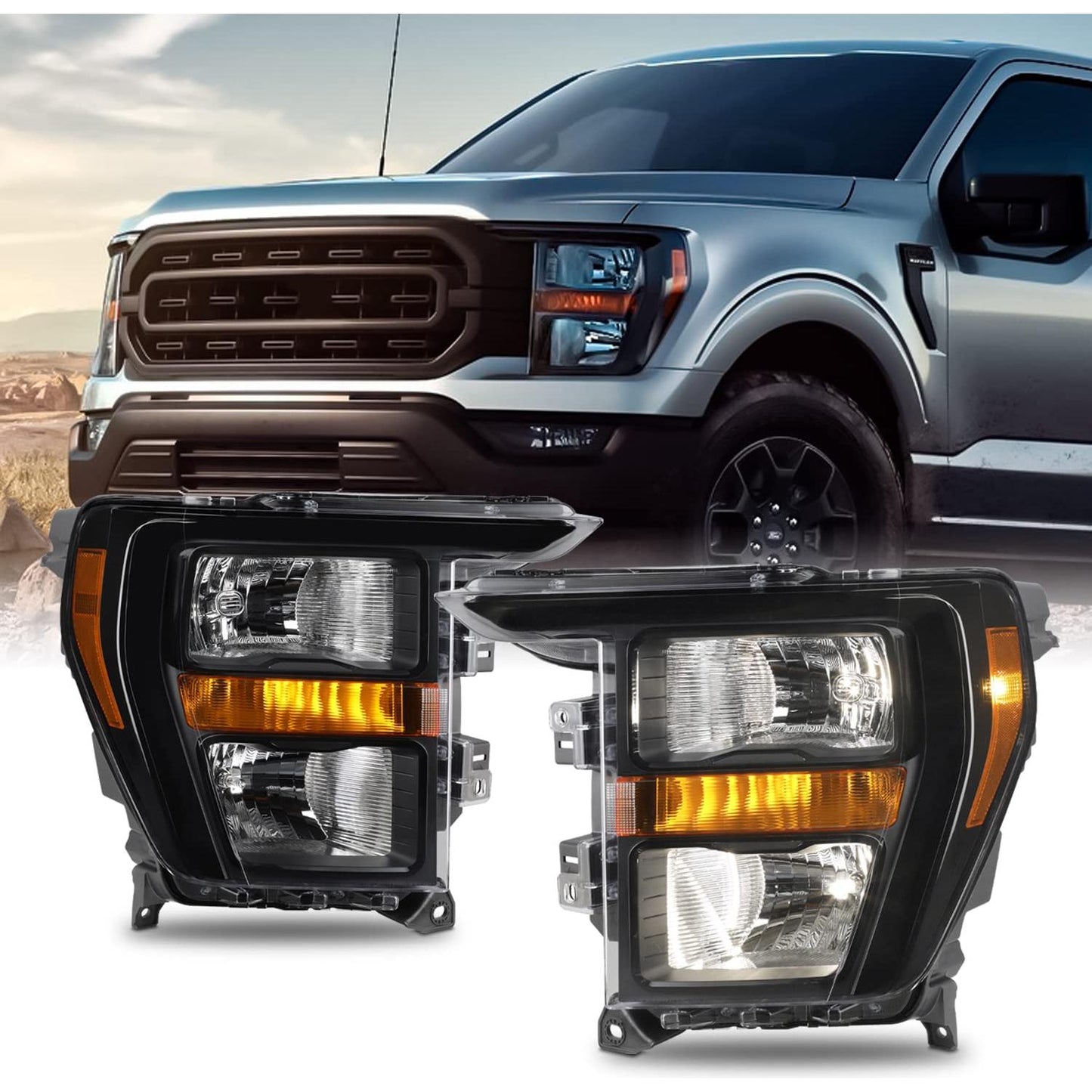 2021-2023 Ford F150 - Black Headlights Halogen Model Truck – NP Motorsports